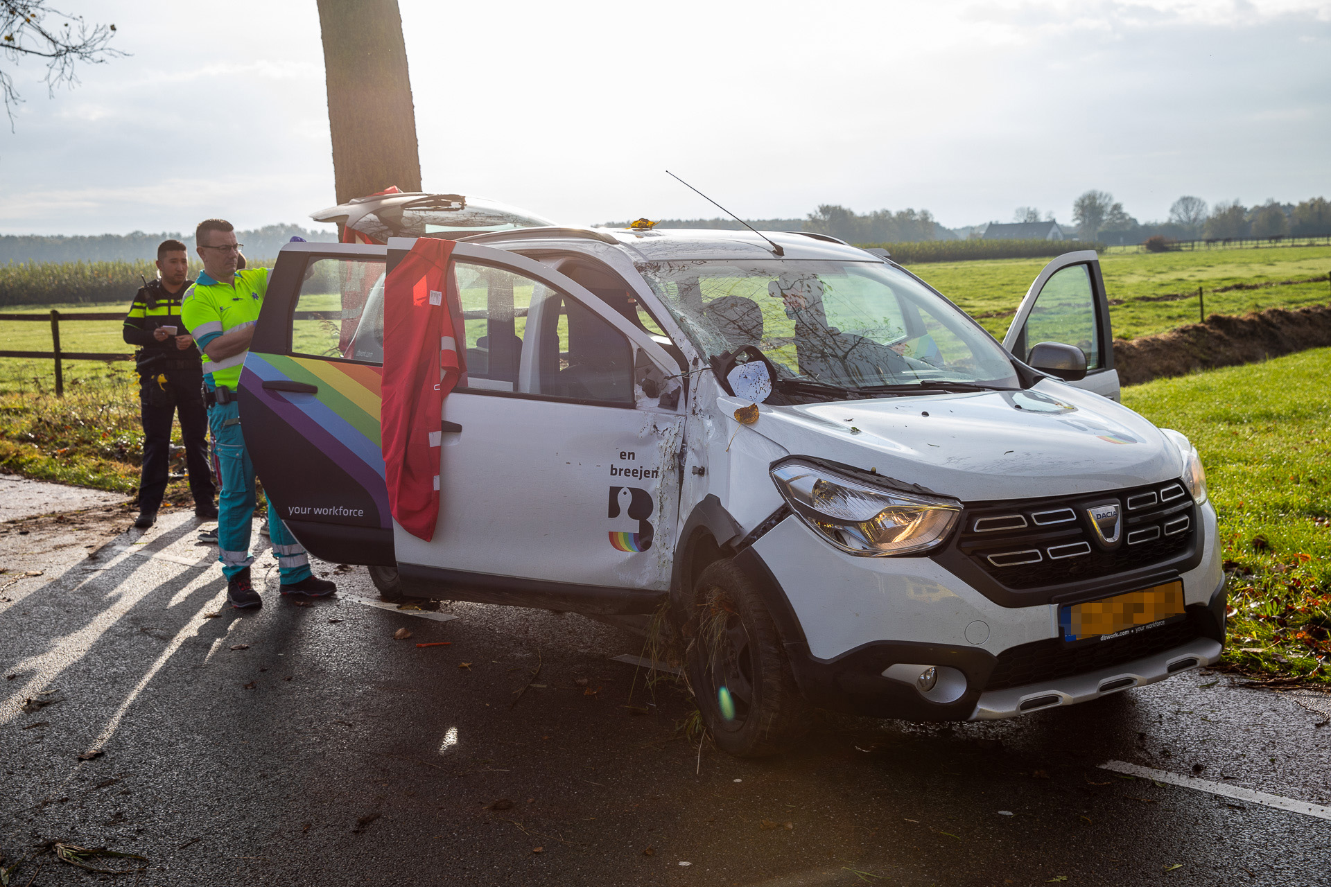 Auto botst tegen boom in Roosendaal, twee inzittenden naar ziekenhuis