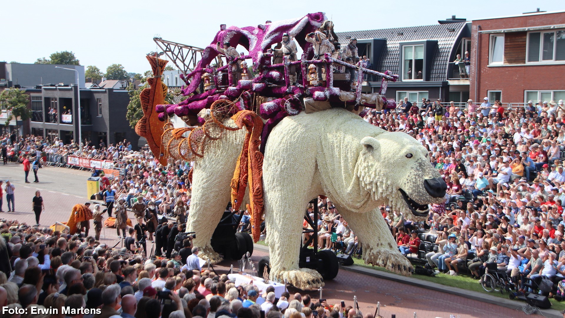 Buurtschap Poteind wint grootste bloemencorso ter wereld met ijsbeer Nanook